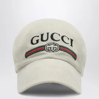Gucci Baseballkappe aus beiger Baumwolle mit gesticktem Logo