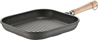Berndes Grillpfanne Bonanza Induktion 28 cm, eckige Pfanne mit 3-lagiger Antihaftversiegelung und Holzstiel, allherdtauglich robuster Aluguss, antihaft beschi