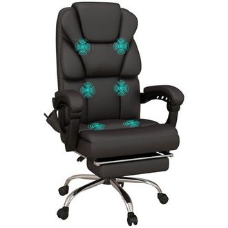 Vinsetto Chaise de bureau Vinsetto avec fonction de massage, chaise de bureau ergonomique avec fonction de couchage, repose-pieds, r&eacute;glable en hauteur Fauteuil