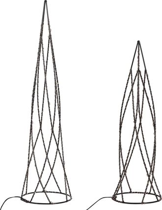 Beliani Weihnachtsdeko aus Metall mit LED-Beleuchtung Tannenbaum schwarz 2er Set Neiden