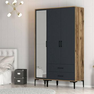 Dmora Guardaroba 3 Ante Shaula, Mobile Camera Da Letto, Cabina Armadio Portabiti, Armadio Appendiabiti, 120x201h48 Cm, Noce E Antracite, Con Imballo Rinforz