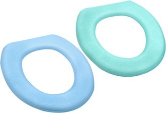 TOPBATHY 2 Stück O-förmige Wc-sitzbezüge aus Eva Selbstklebend Gepolstert Weich und Wärmeisolierend Waschbar Praktische Toilettensitzauflagen in Grün und Blau 