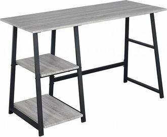 Woltu Schreibtisch Computertisch mit 2 Ablage Holz Stahl grau