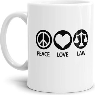 Tassendruck Anwalt-Tasse Peace Love Law Beruf/Recht/Lustig/Spruch/Geschenk-Idee/Justiz/Weiss