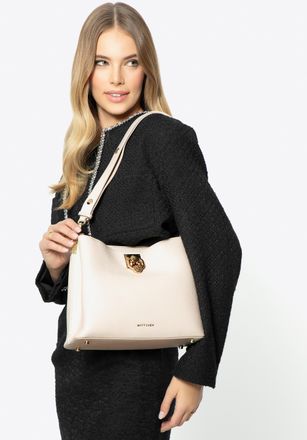 Wittchen Damen-Schultertasche aus Leder mit Schnalle, cremefarben