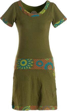 vishes Damen Kurzarm Kleid in Olive I Gr&ouml;&szlig;e XL (40) I Handgefertigt aus 100% Baumwolle I Stylisches Sommerkleid f&uuml;r Freizeit & Alltag I Nachhaltige Alternati