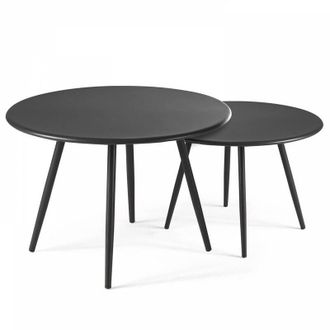 Oviala Lot de 2 tables basses de jardin en acier anthracite - Palavas