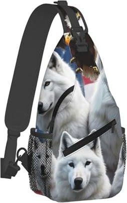 Generic Durable Sacoche Port&eacute; &eacute;paule Art du loup sous le drapeau am&eacute;ricain Sacs &agrave; Bandouli&egrave;re Antivol Sac &agrave; Dos De Voyage pour Randonn&eacute;e Cyclisme Camping