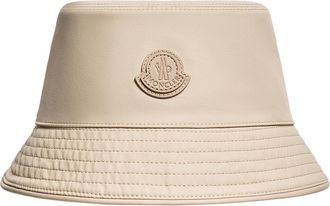 Moncler Moncler Leather Logo Cotton Blend Bucket Hat, Men, Beige, Size: Xl