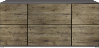 Vladon Sideboard Rova V2, Kommode mit 4 Türen und 4 Schubladen, Anthrazit matt/Eiche Ribbeck (166,5 x 75,5 x 35)