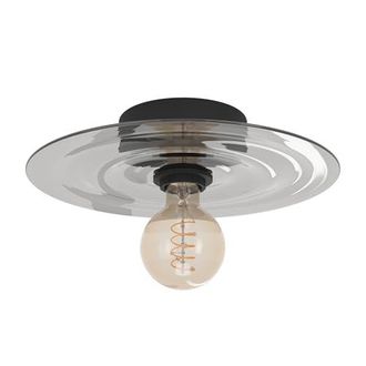 Eglo Deckenleuchte Lintmill, dekorative Deckenlampe Rauchglas, Lampe Decke Wohnzimmer, Wohnzimmerlampe aus Metall in Schwarz und Messing, Glas in Grau, &Oslash; 3