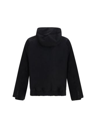 sacai Mens Hooded Flannel Jacket Black Merino Wool Sweatshirts Sweater
