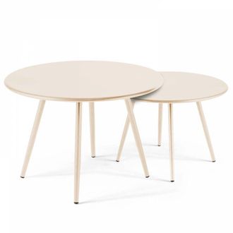 Oviala Lot de 2 tables basses de jardin en acier ivoire 50 cm - Palavas