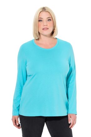 Ulla Popken Damen Shirt, Slim, Rundhalsausschnitt, Langarm Tunika-Shirt, Tiefes Aqua, 50-52 EU