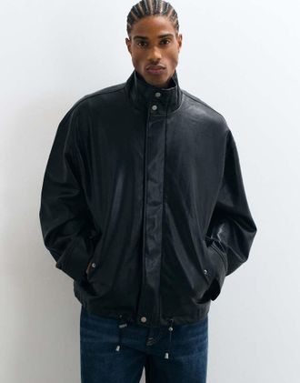 Asos Bomberjacke in Lederoptik in Schwarz