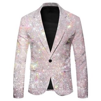 Generic Veste pour homme - Aspect &agrave; paillettes imprim&eacute; - Effet scintillant - Veste de costume pour carnaval, f&ecirc;te - Coupe ajust&eacute;e - Blazer pour spectacle - Co