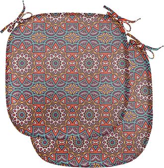 Abakuhaus Mandala Polster f&uuml;r Esszimmerst&uuml;hle, Nature Inspired Retro, Dekoratives wasserfestes Kissen mit Riemen f&uuml;r K&uuml;chensitze, 40 cm x 40 cm-2er Pack, Orange