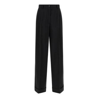 Dolce & Gabbana Femme, Pantalons, Noir, Taille: 42 FR Pantalon Palazzo en Laine avec Revers