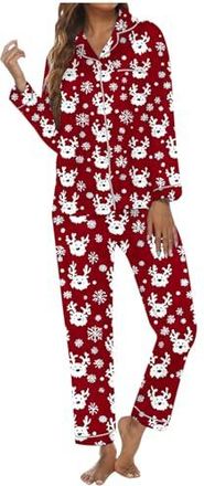 Generic Ensemble de v&ecirc;tements de nuit &agrave; manches longues avec poche boutonn&eacute;e pour femme, Rouge, XXL