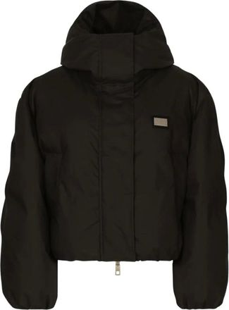 Dolce & Gabbana Femme, Vestes, Noir, Taille: 36 FR Logo-plaque Padded Jacket