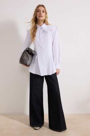 Trendyol Modest Damen Wei&szlig; Einfarbig Lang Regular Fit Modest Hemden