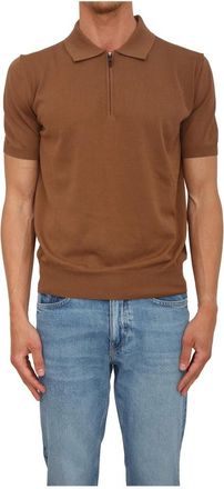 Canali Homme, Tops, Brun, Taille: 3XL Polo Zipp&eacute; &agrave; Manches Courtes