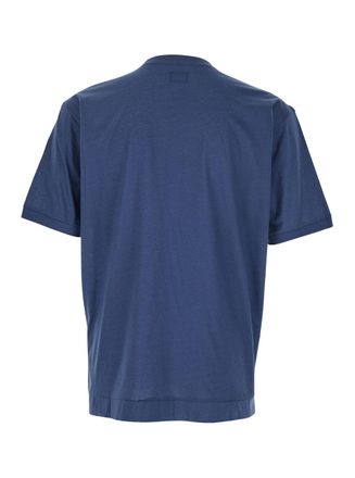 C.P. Company Mens Crewneck T-Shirt With Logo Embroidery Blue Cotton T-Shirts And Polos