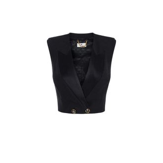 Elisabetta Franchi Cr&ecirc;pe Weste mit Satin-Revers - - Jackets - Damen - Schwarzk - L