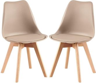 Eggree Lot de 2 Chaises de Cuisine R&eacute;tro Rembourr&eacute;e Chaise de Salle de Bureau, Pieds en Bois de H&ecirc;tre Massif--Kaki clair