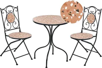 Beliani Ensemble de Bistro Vintage en M&eacute;tal Meuble dExt&eacute;rieur avec Plateau Effet Terrazzo Table et Chaises Noir Adrano