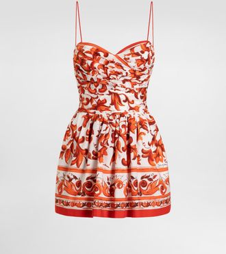 Dolce & Gabbana Kurzkleid Aus Popeline Mit Majolika-print - Frau Kleider Mehrfarbig 42