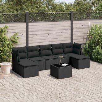 vidaXL 8-tlg. Garten-Sofagarnitur mit Kissen Schwarz Poly Rattan - Vidaxl