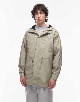 Rains 12010 - Veste longue zippée imperméable - Vert pâle