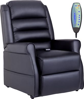 HOMCOM Sessel mit Aufstehhilfe, Massagesessel mit Liegefunktion, Relaxsessel mit Becherhalter, Aufstehsessel mit Fernbedienung, Heizfunktion, aus Kunstleder,