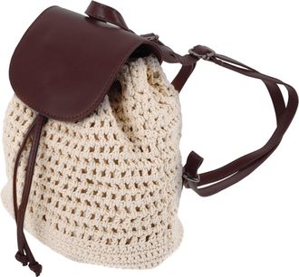 Milisten Gewebter H&auml;kelrucksack Damen Handgefertigte Boho Schultertasche Kleiner Rucksack mit Kordelzug und Klappe f&uuml;r Pendeln und Freizeit Robustes Material