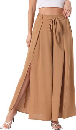 Allegra K Damen Hosenrock Palazzo Hose mit Schlitz Hoher Taille L&auml;ssig Weites Bein Lang Hosen Camel L