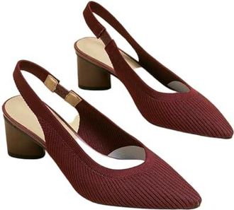 Generic YUJIEBB Grandes sandales &agrave; talons hauts pour femmes, rayures tendance, douces et respirantes, tricot&eacute;es rondes et &eacute;paisses (talon haut de 5 cm), rouge