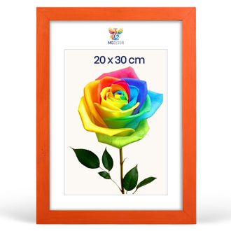 MG Design Bilderrahmen 20 x 30 cm - Fotorahmen mit Orange Holzrahmen (Echtholz) und bruchsicherem Acrylglas, Hoch & Quer zum Aufh&auml;ngen, zum Aufstellen