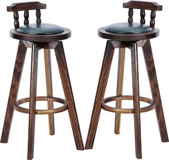 Generic Vintage-Barhocker, gepolsterte Sitzfl&auml;che mit R&uuml;ckenlehne aus PU-Leder, hohe St&uuml;hle f&uuml;r K&uuml;cheninsel, Kneipe, Bistro und Restaurant, Beine aus Massivho