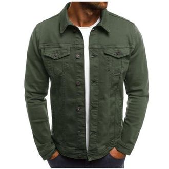 Generic Veste en jean pour homme - Veste en jean boutonn&eacute;e - Coupe ajust&eacute;e, vert militaire, L