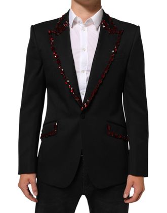 Dolce & Gabbana Black Sicilia Crystal Embellished Men Blazer Ea Wv Acetate Polyester Clothing