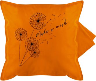 Shirtracer Kissenbezug - Statement Kissen mit Spr&uuml;chen - Pusteblume Make a wish Schwarz - 50 x 50 cm - Orange - kissenh&uuml;lle kuschelkissen spr&uuml;che spruch wish. ki