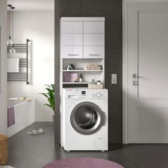 M&S Collection Meuble de machine &agrave; laver 63x24x191 cm blanc brillant - KAN