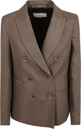 PESERICO Femme, Vestes, Brun, Taille: 40 FR Blazer en Gabardine de Lin Pur