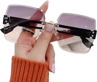 ZJchao Lunettes de Soleil Femme Lunettes de Conduite Tendance de Protection de Soleil sans Monture pour Activit&eacute;s de Plein Air et Usage Quotidien Marron Rose