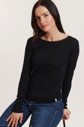 Tranquillo Longsleeve Damen Noemiee Wolle-Baumwolle-Jersey Spitze am Rundhalsausschnitt Langarmshirt schmal geschnitten, weich, warm & atmungsaktiv