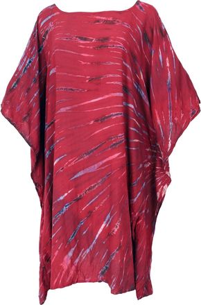 Guru Shop Batik Kaftan, Ibiza-Style Tunika, Boho Bluse, Damen Maxibluse - Rot, Synthetisch