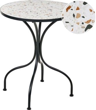 Beliani Table de Bistrot Vintage en M&eacute;tal avec Plateau Effet Terrazzo Ext&eacute;rieur Structure en Fer Noire Artena