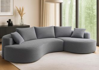 Mendler Sofa-Garnitur HWC-P19, 3-Sitzer Couch Loungesofa, Stoff/Textil Cord (370 g/m&sup2;) Liegefl&auml;che rechts - hellgrau