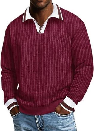 Generic Polo &agrave; manches longues pour homme - Loisirs - Boutonni&egrave;re - T-shirt &agrave; manches longues - Pour homme - Basique et confortable - Respirant - Pour la mi-s